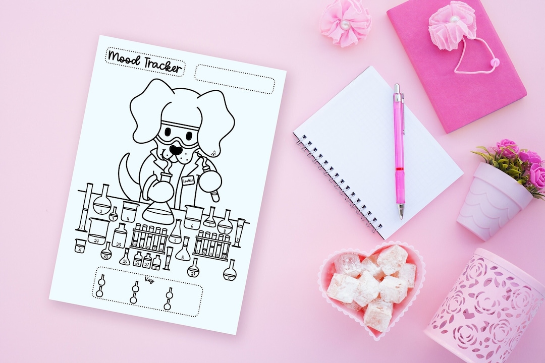 Chemistry Dog Mood Tracker Printable A4 & A5 Handrawn Bullet Journal ...