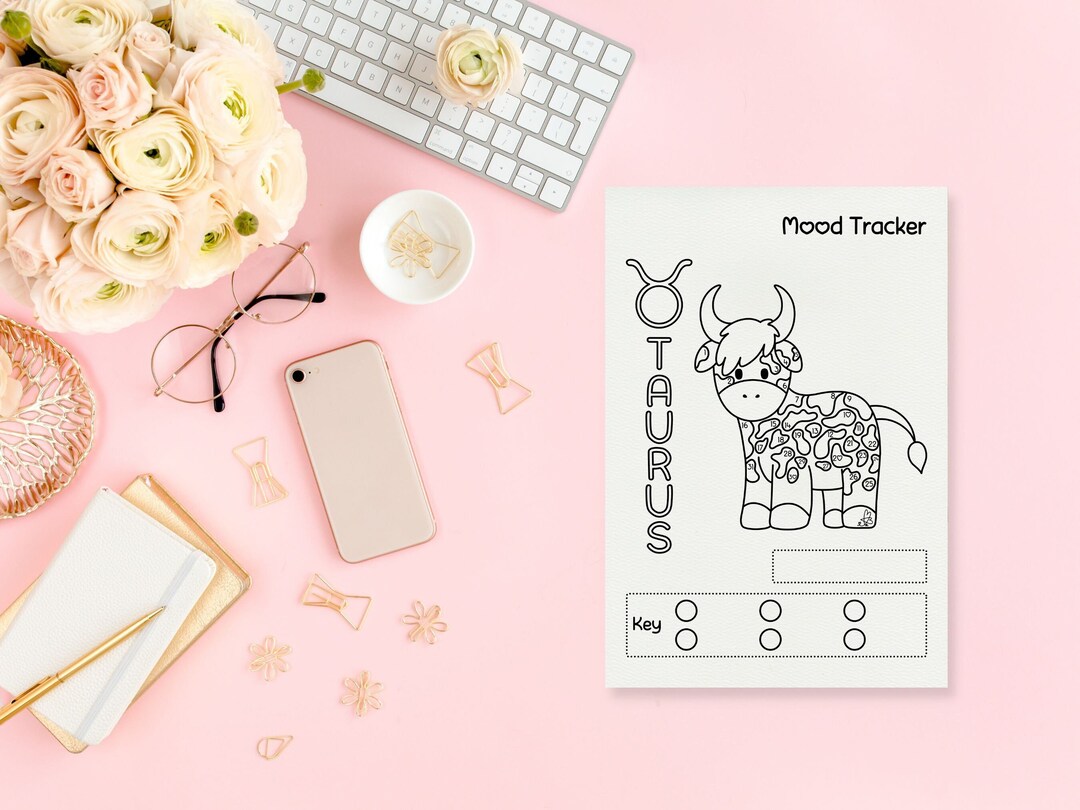 Taurus Zodiac Mood Tracker Printable A4 & A5 Hand-drawn Bullet Journal ...