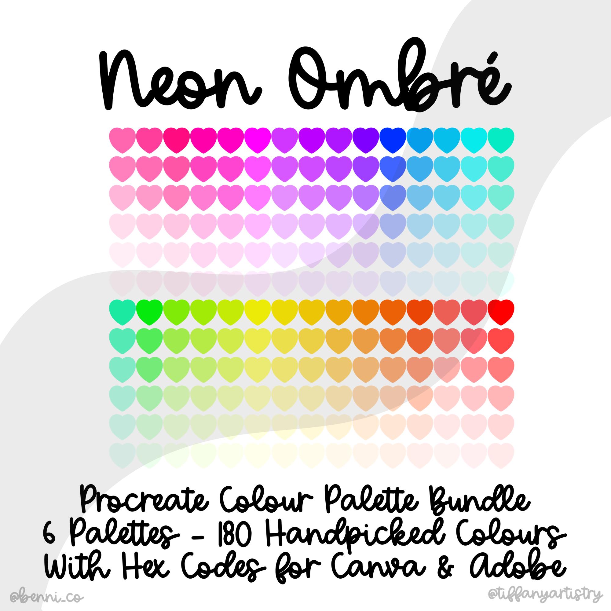 Neon Ombre Procreate Colour Palette Bundle: 6 Rainbow Palettes - 180 ...