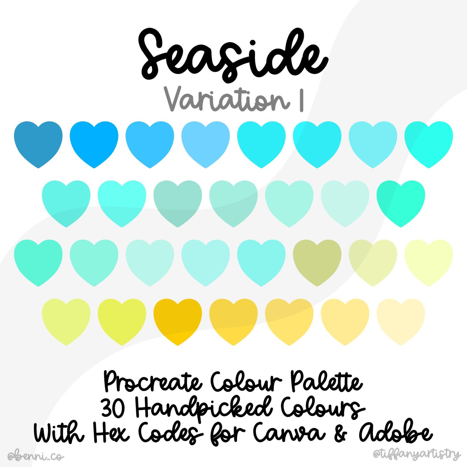 Seaside 1 Procreate Colour Palette - Variation 1 - 30 Handpicked Colours With Hex Codes ...
