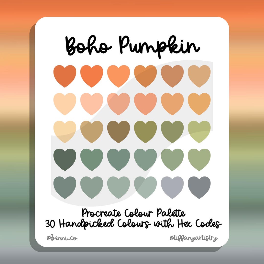 Boho Pumpkin Procreate Colour Palette - 30 Handpicked Halloween Colours ...