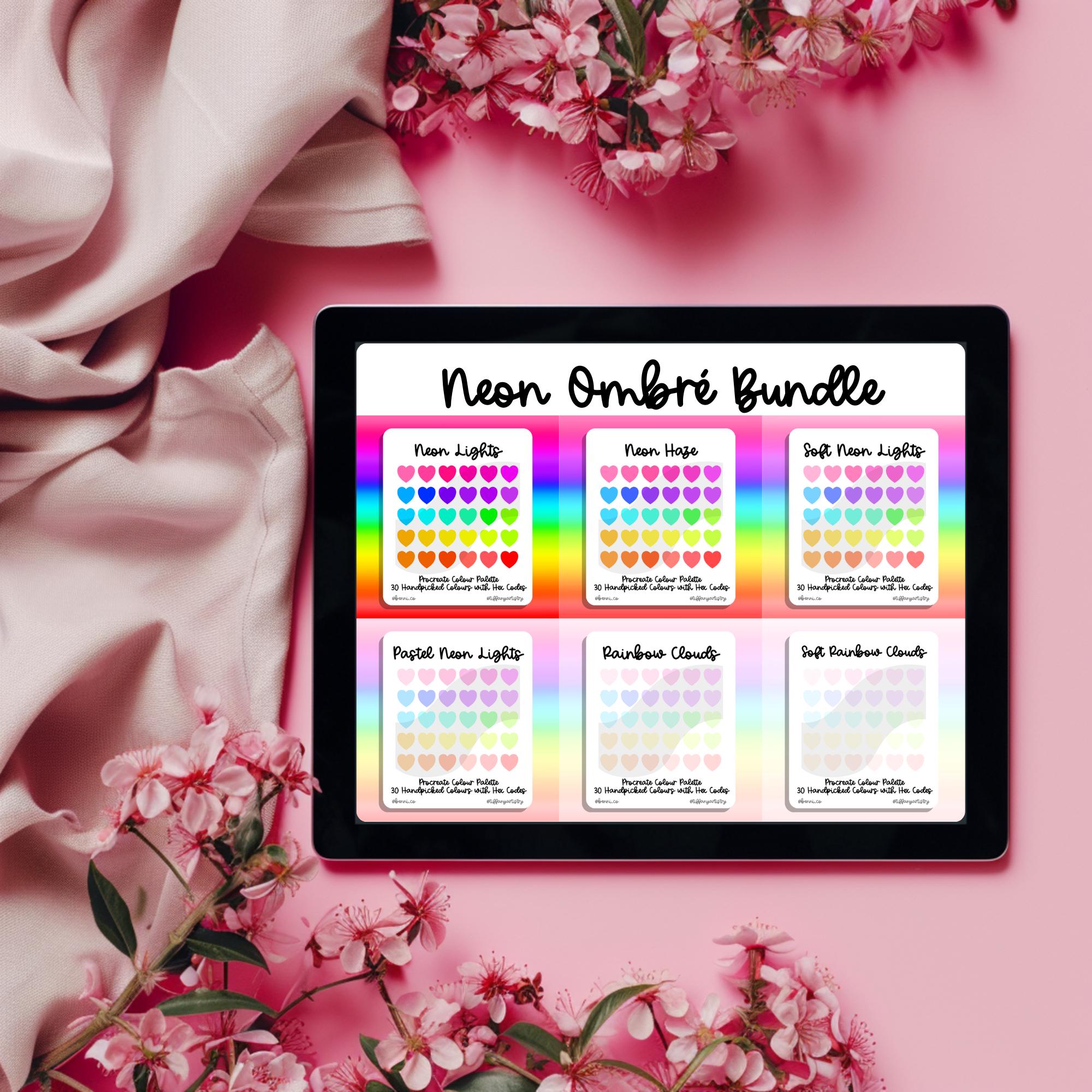 Neon Ombre Procreate Colour Palette Bundle: 6 Rainbow Palettes - 180 ...
