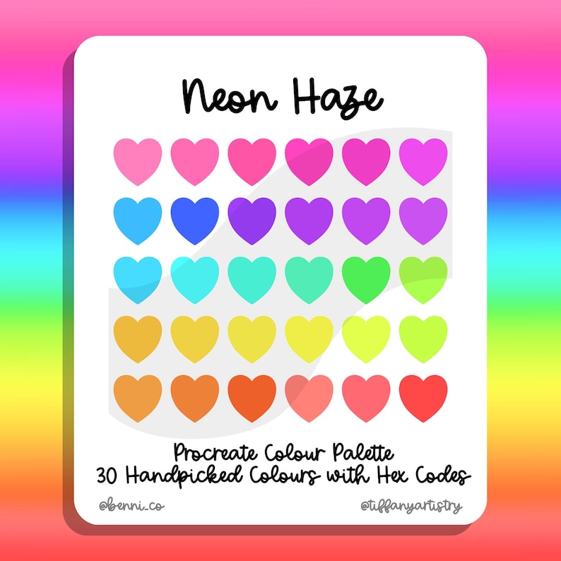 Neon Haze Procreate Colour Palette: 30 Handpicked Rainbow Swatchess ...