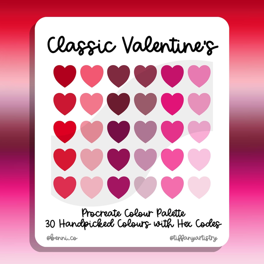 Classic Valentine's Procreate Colour Palette: 30 Handpicked Valentine's ...