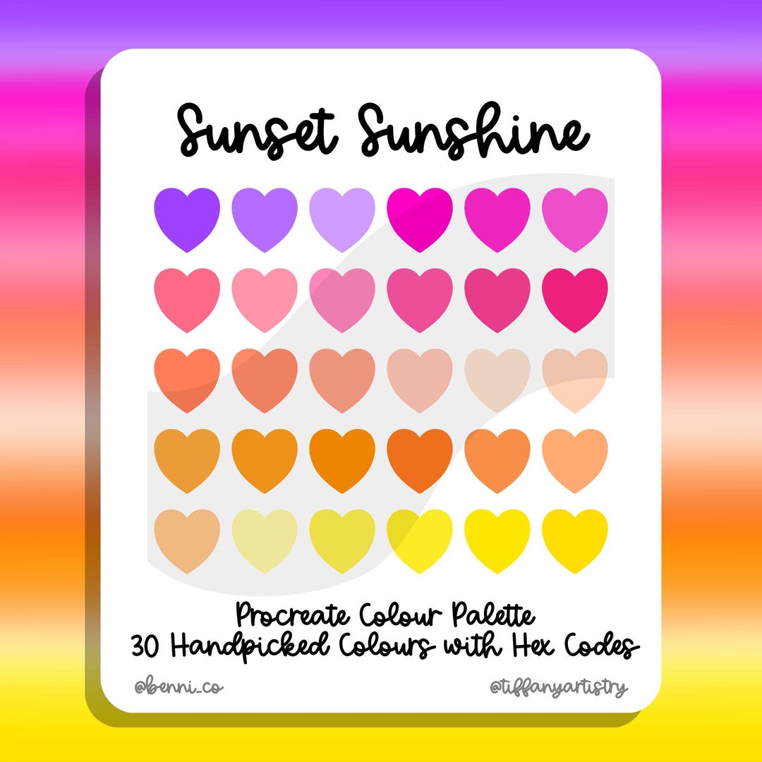 Sunset Sunshine Procreate Colour Palette: 30 Handpicked Rainbow ...