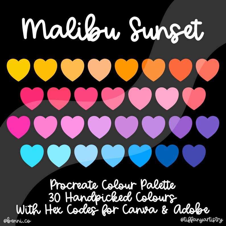 Malibu Sunset Procreate Colour Palette: 30 Handpicked Rainbow Swatches ...