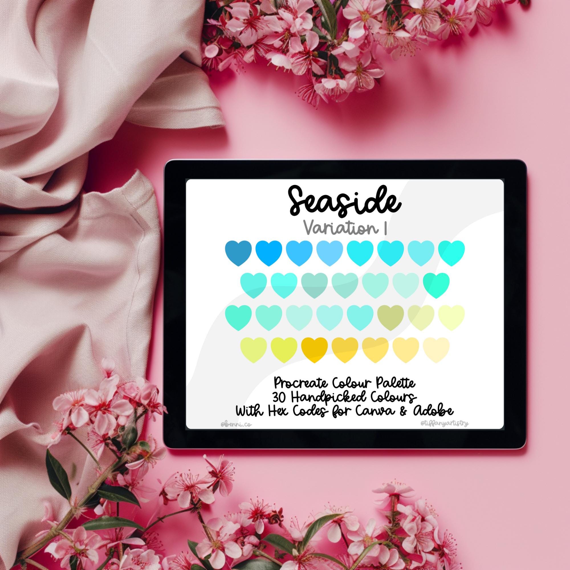 Seaside 1 Procreate Colour Palette - Variation 1 - 30 Handpicked Colours With Hex Codes ...