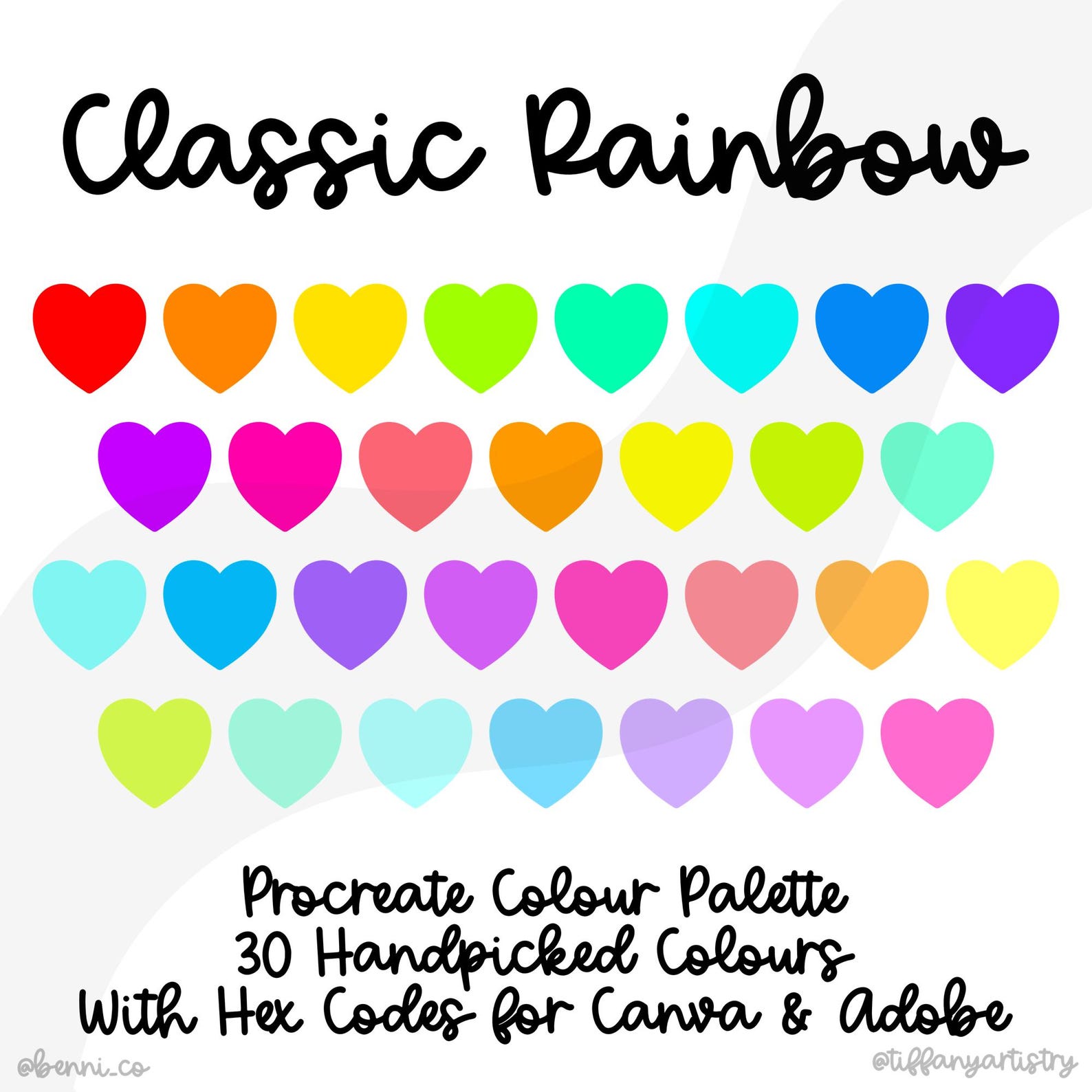 Classic Rainbow Procreate Color Palette - 30 Handpicked Colors With Hex ...