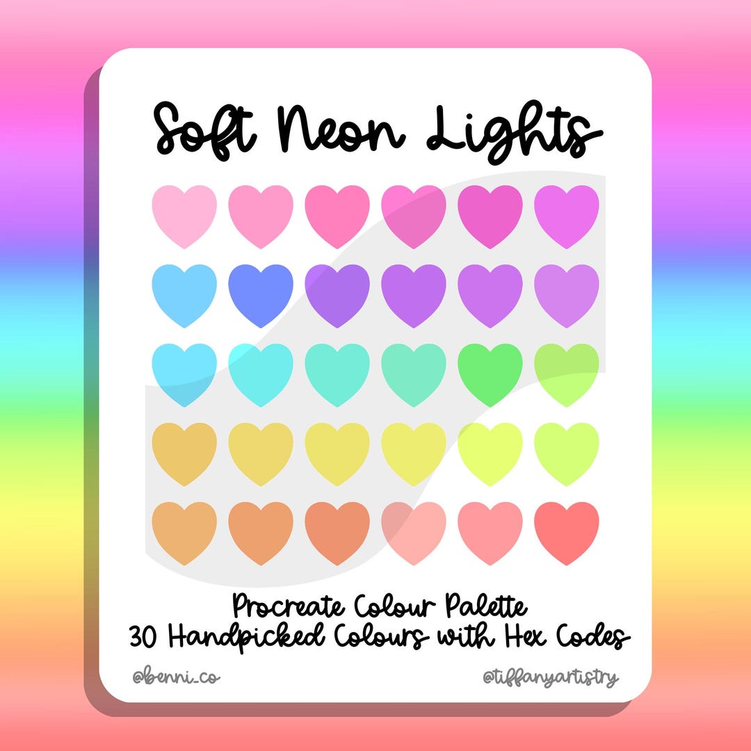 Soft Neon Lights Procreate Colour Palette - 30 Handpicked Colours With ...
