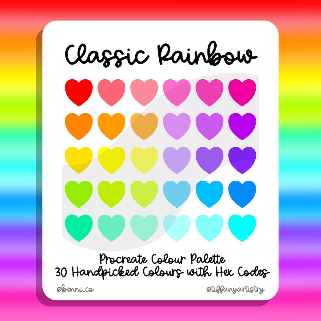 Classic Rainbow Procreate Color Palette - 30 Handpicked Colors With Hex ...