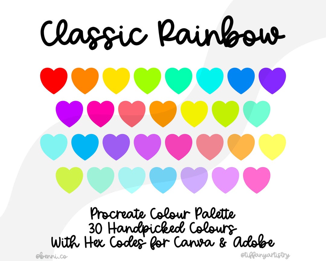 Classic Rainbow Procreate Color Palette 30 Handpicked Colors With Hex ...