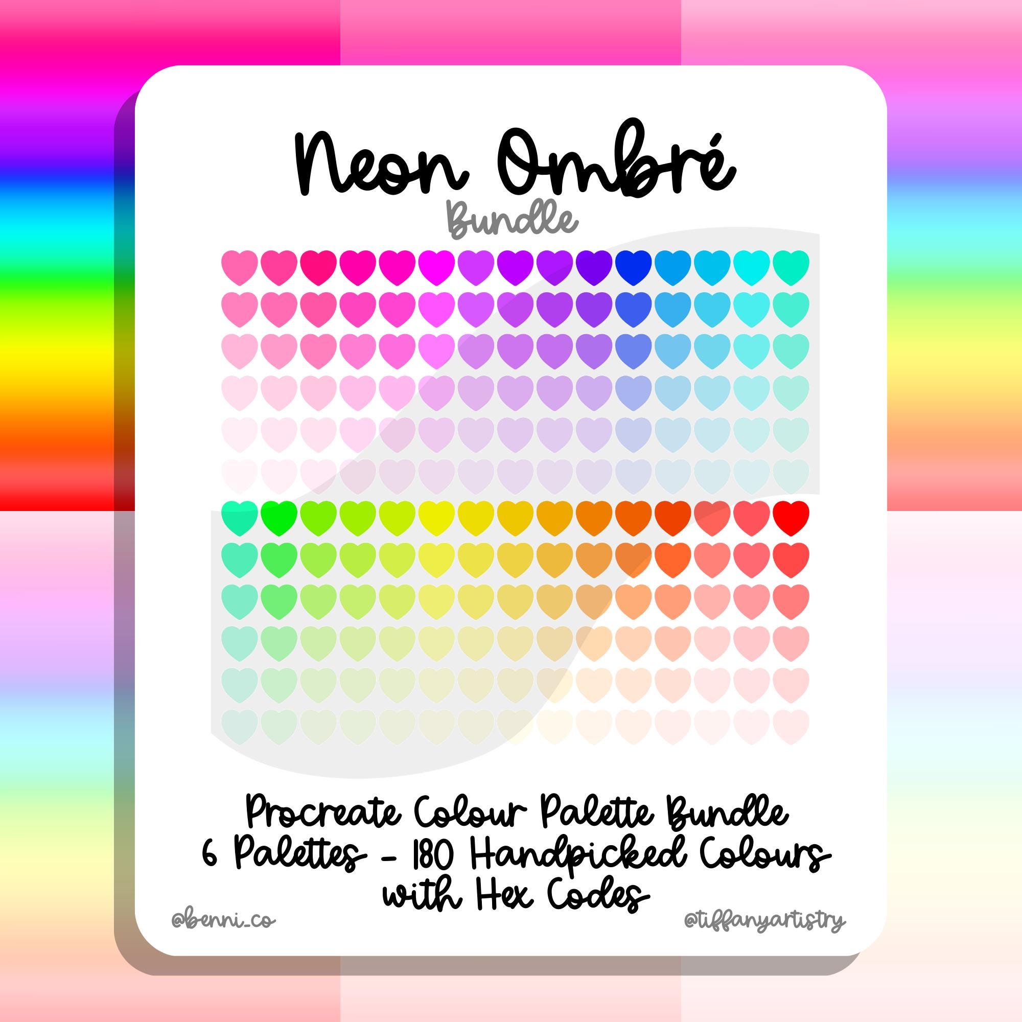 Neon Ombre Procreate Colour Palette Bundle: 6 Rainbow Palettes - 180 ...