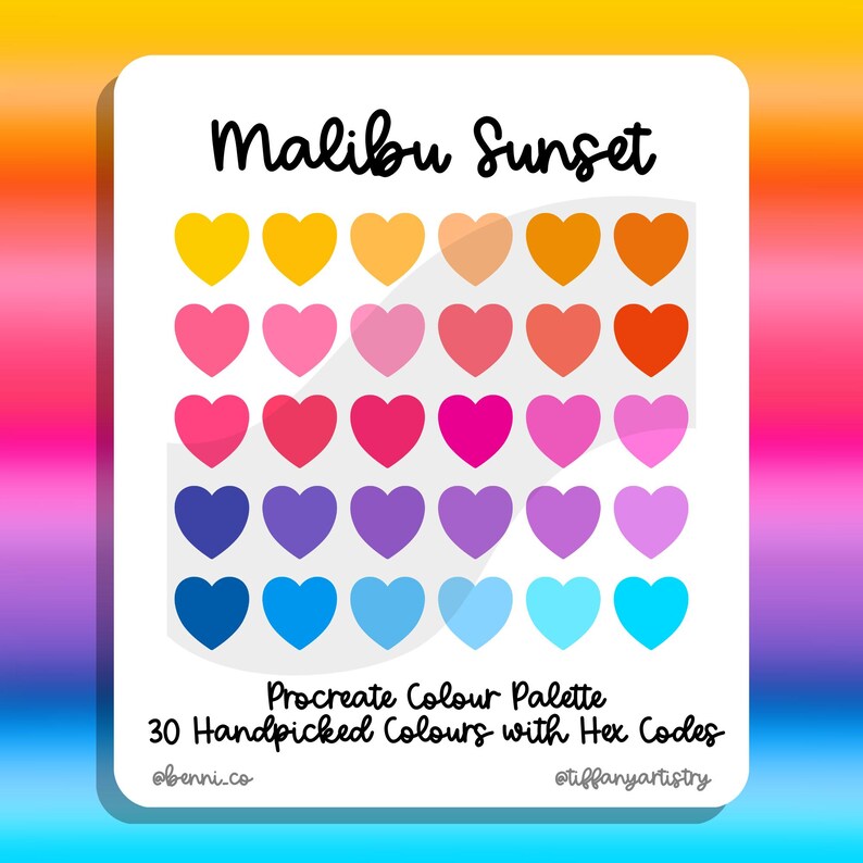 Malibu Sunset Procreate Colour Palette: 30 Handpicked Rainbow Swatches ...