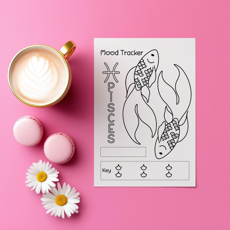 Pisces Zodiac Mood Tracker Printable - A4 & A5 - Hand-drawn Bullet Journal Planner Page - Self ...
