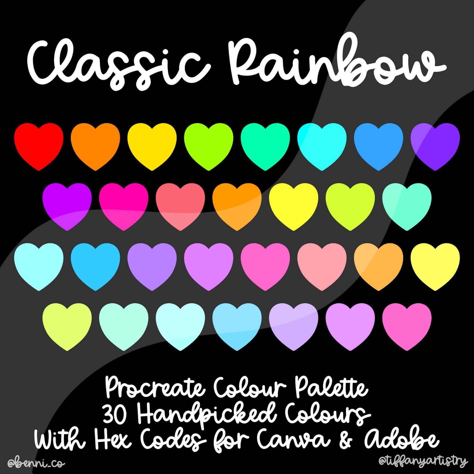 Classic Rainbow Procreate Color Palette - 30 Handpicked Colors With Hex ...