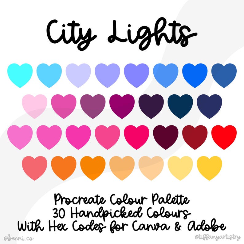 City Lights Procreate Colour Palette: 30 Handpicked Vibrant Swatches ...