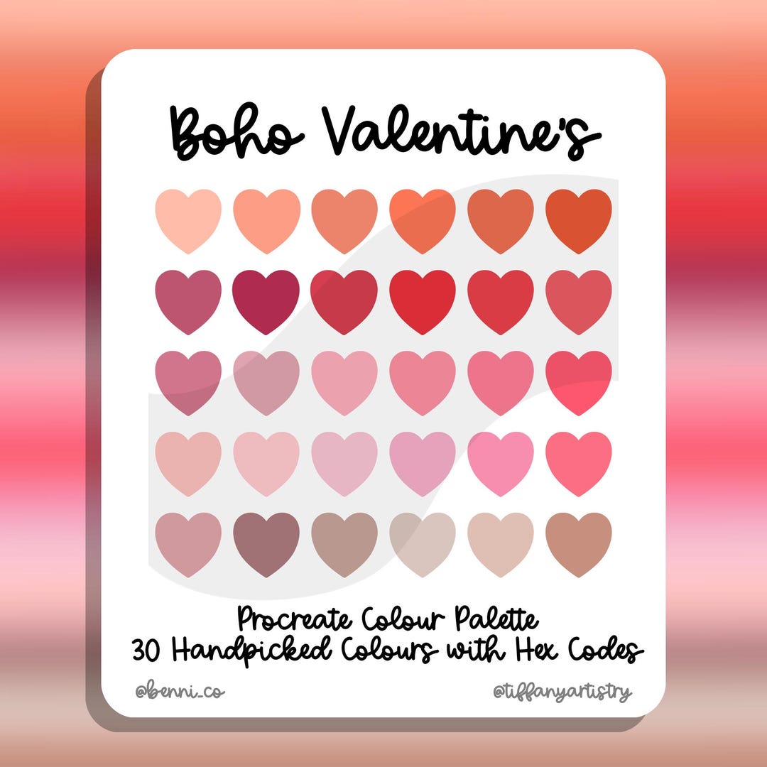 Boho Valentine's Procreate Colour Palette: 30 Handpicked Valentine's ...