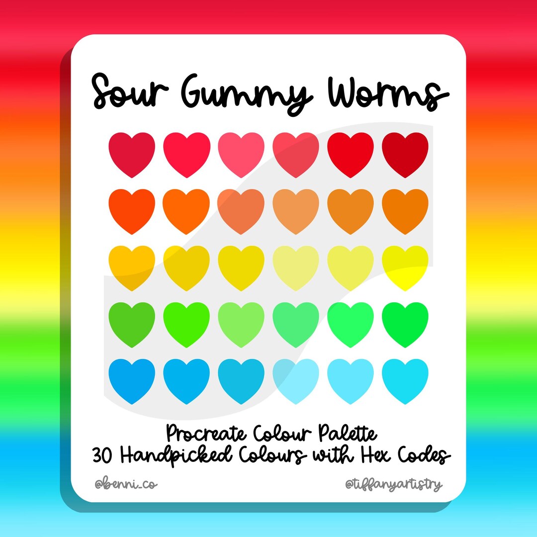 Sour Gummy Worms Procreate Colour Palette - 30 Handpicked Colour ...