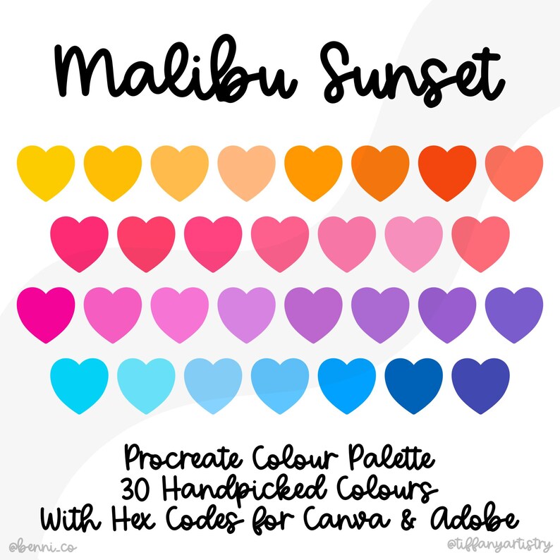 Malibu Sunset Procreate Colour Palette: 30 Handpicked Rainbow Swatches ...