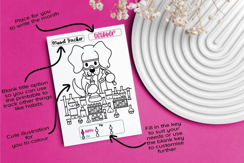 Chemistry Dog Mood Tracker Printable A4 & A5 Handrawn Bullet Journal ...