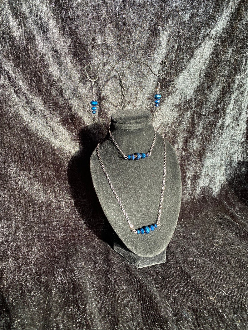 Holographic Blue Rhodonite Jewelry Set, Earrings, Bracelet and Necklace ...