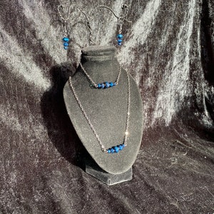 Holographic Blue Rhodonite Jewelry Set, Earrings, Bracelet and Necklace ...