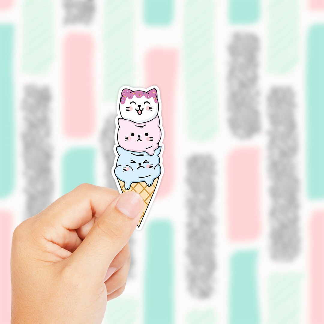 Cat Sticker - Ice Cream Cone - Pop Sticker -ice Cream Cat - Laptop ...