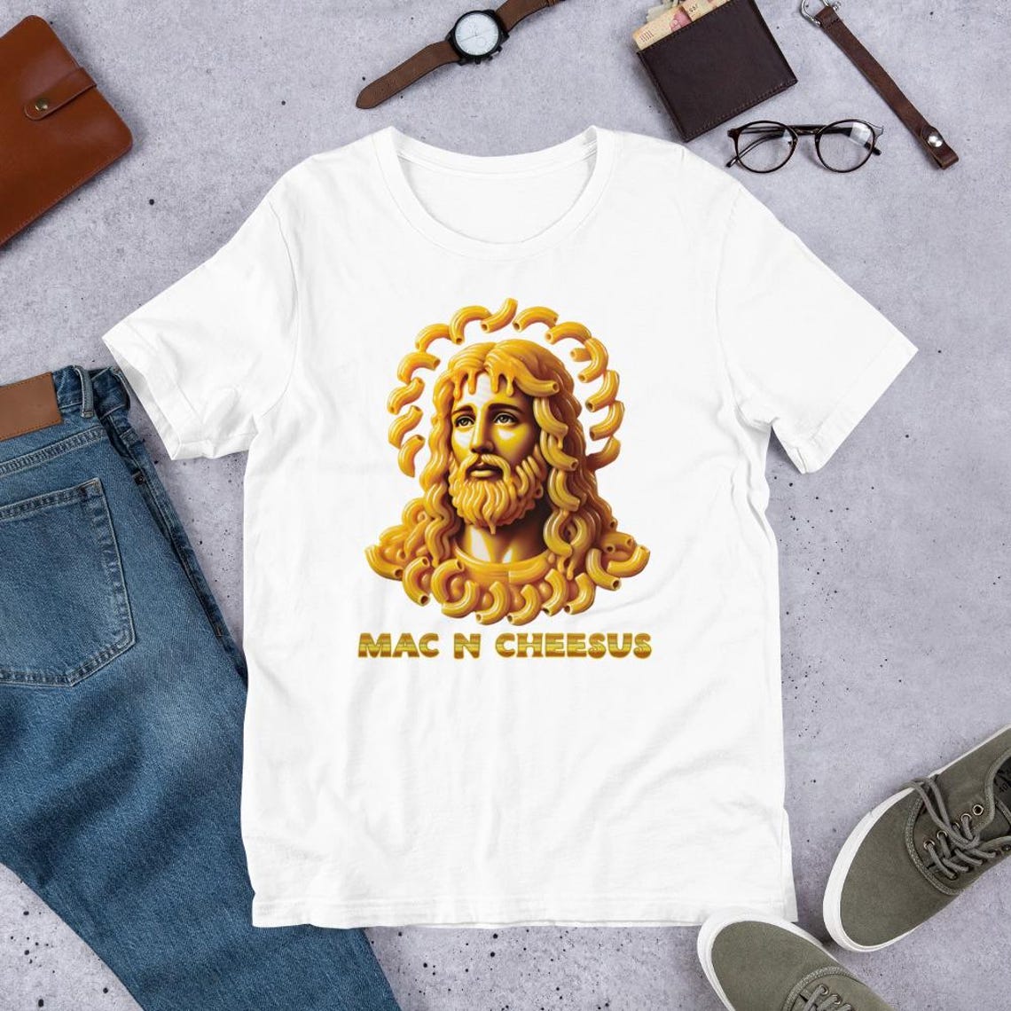 Mac N Cheesus Funny Macaroni and Cheese T Shirt, Funny Christian Meme ...