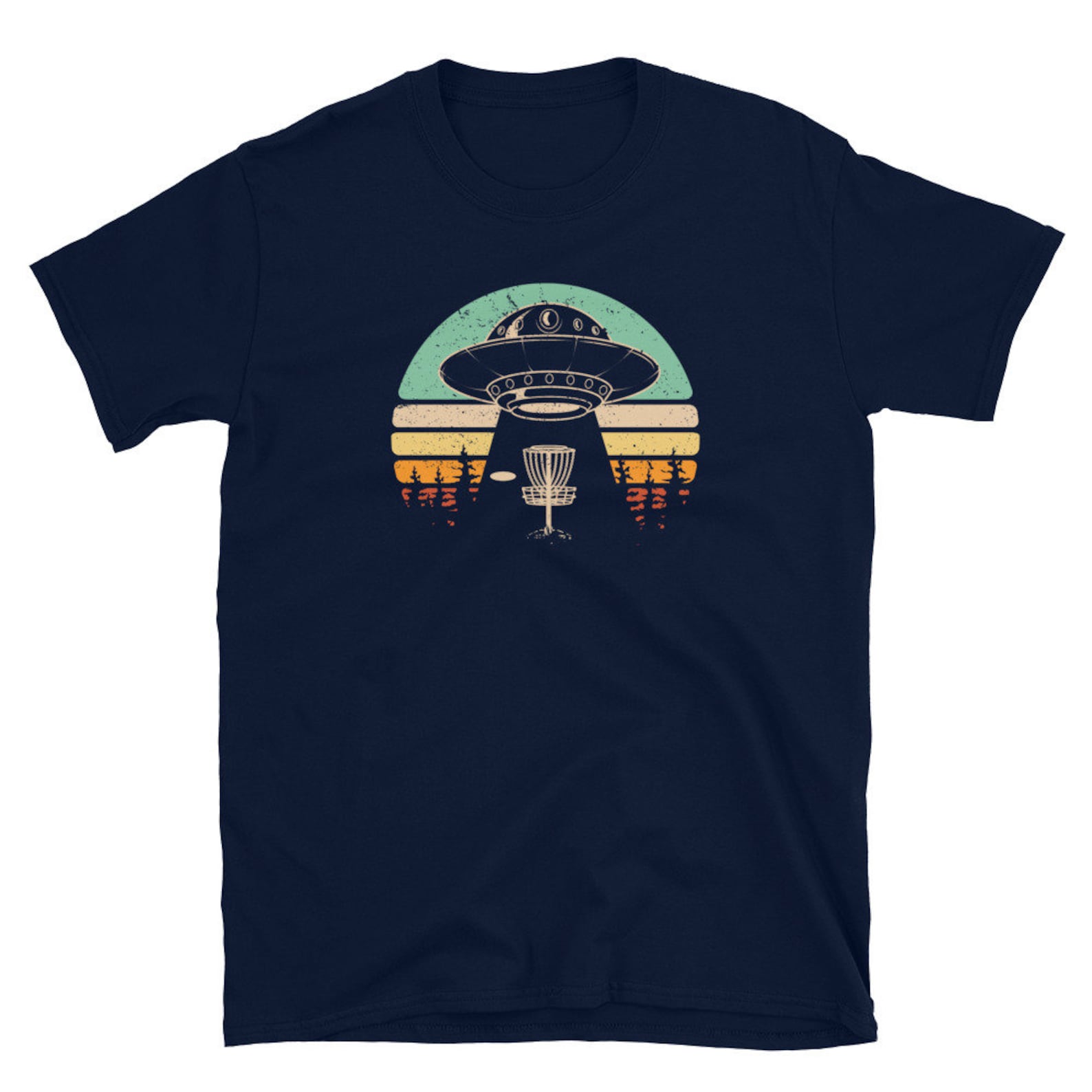 Retro Unique Alien Spaceship Disc Golf Lover T Shirt Gift | Frisbee ...