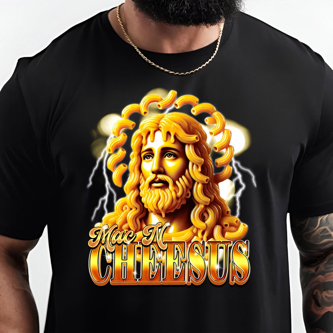 Mac N Cheesus Funny Macaroni and Cheese T Shirt, Funny Christian Meme ...