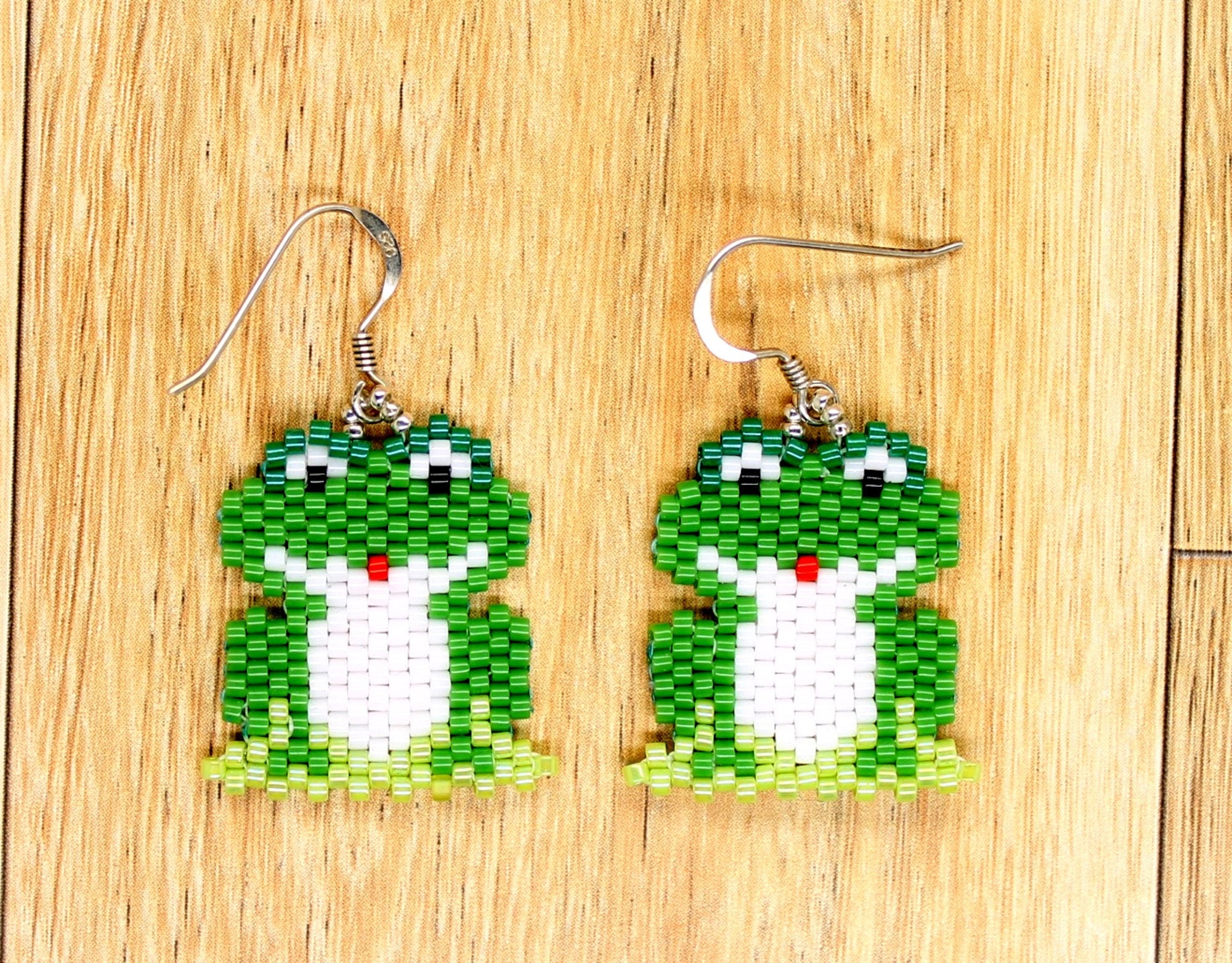 Frog Earrings Sitting Frog Earrings Beaded Frog Earrings | Etsy