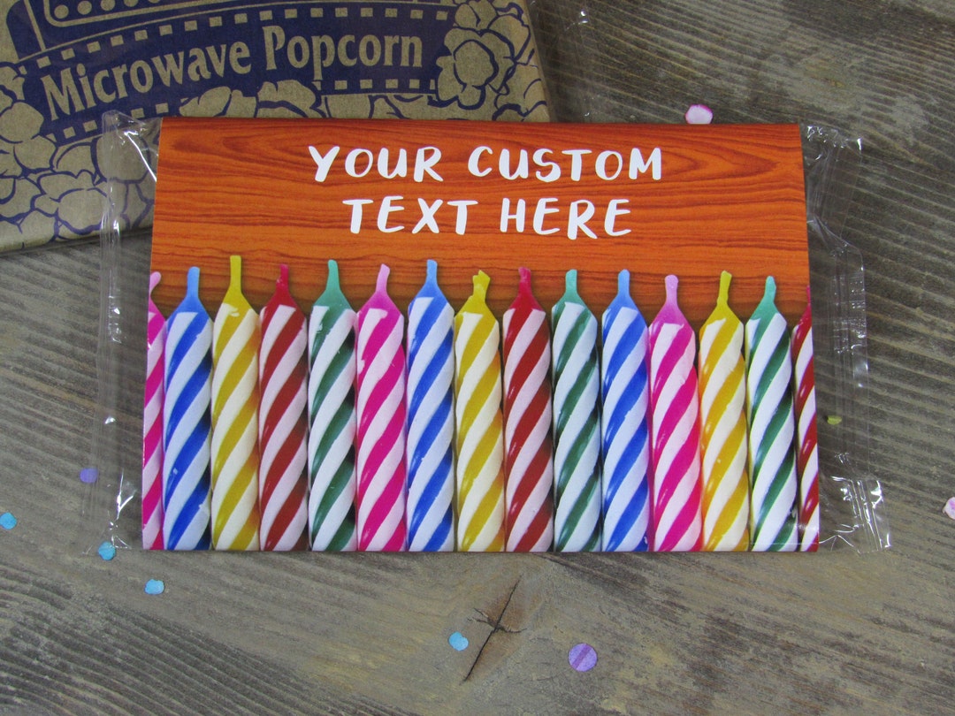 6 Custom Microwave Popcorn Wraps Happy Birthday Cake Candles Favor ...