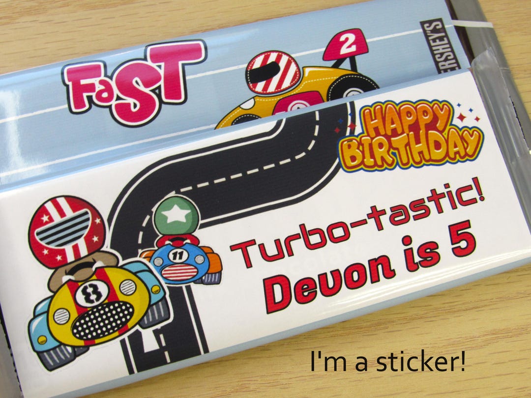 6 Personalized Chocolate Candy Bar Stickers: Race Car Racecar Speedway ...