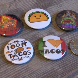 Taco Lovers Pinback Badges - Set of 5 Novelty Pins for Backpack, Jacket ...