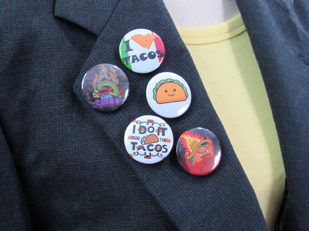 Taco Lovers Pinback Badges - Set of 5 Novelty Pins for Backpack, Jacket ...