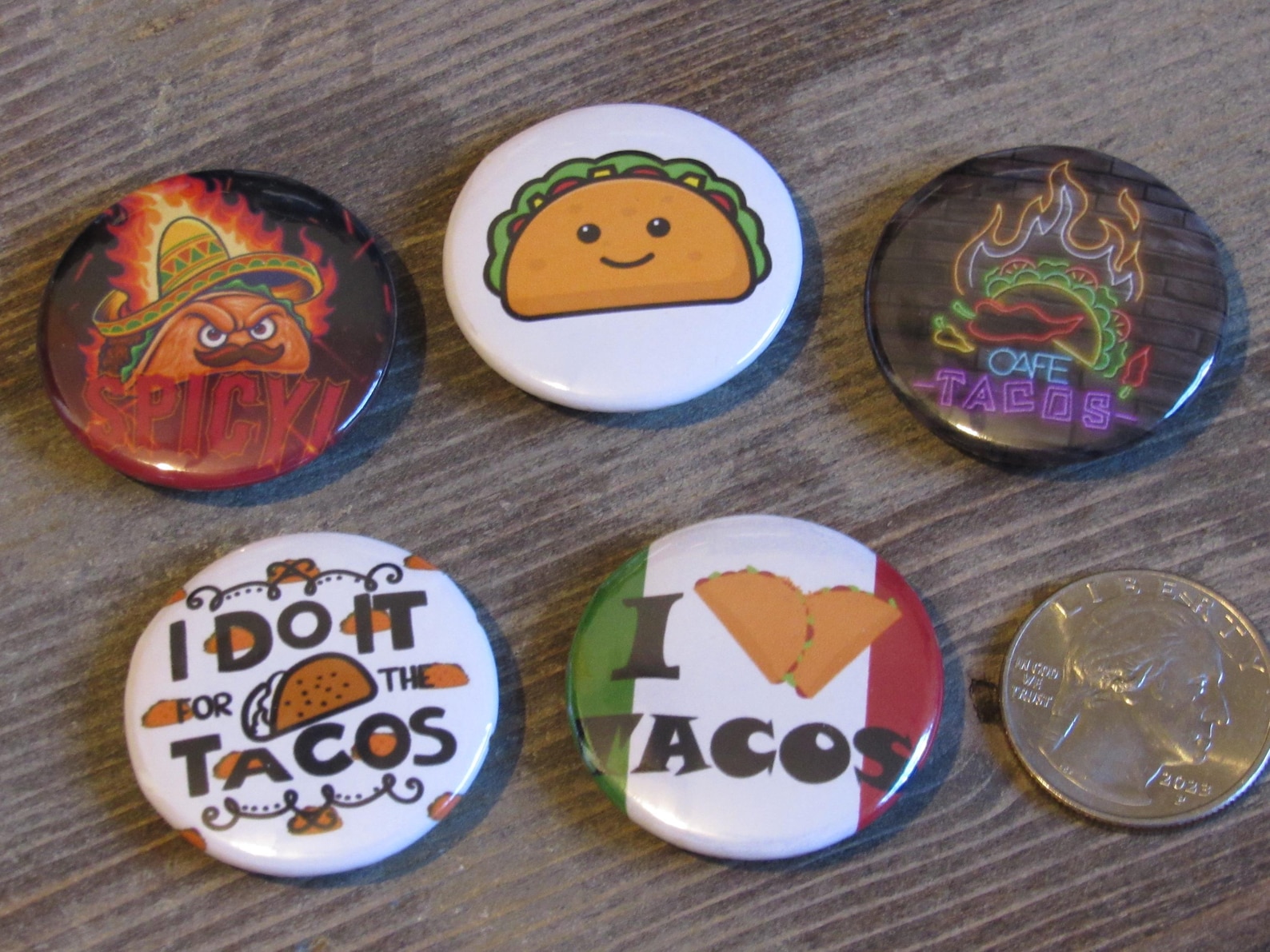 Taco Lovers Pinback Badges - Set of 5 Novelty Pins for Backpack, Jacket ...