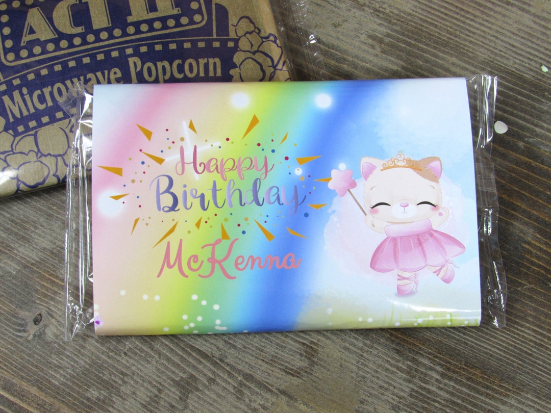6 Personalized Microwave Popcorn Wraps - Happy Birthday Kitty Fairy ...