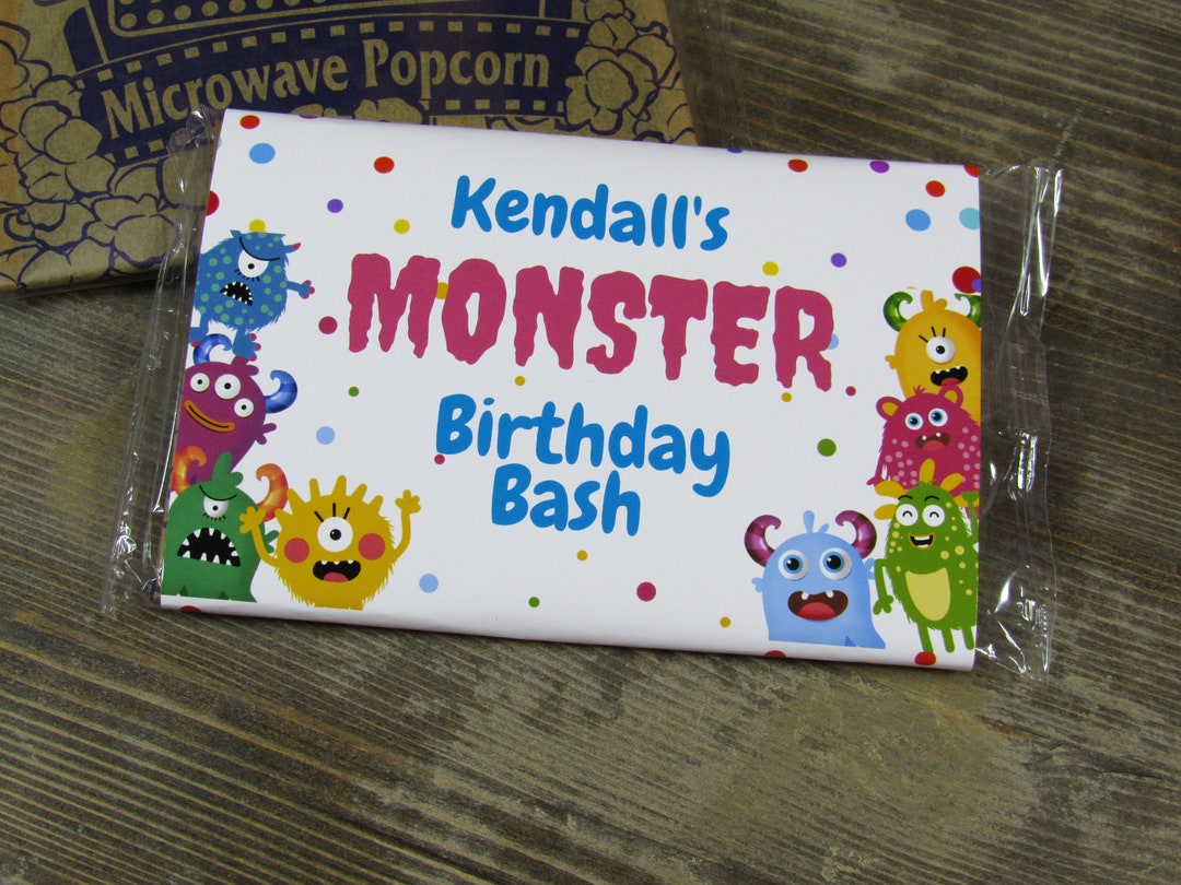12 Personalized Microwave Popcorn Wraps Happy Birthday Monster Theme ...