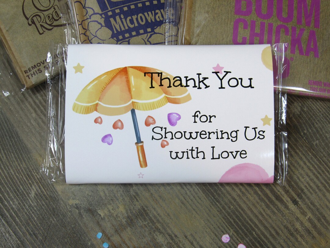 6 Personalized Microwave Popcorn Shower Thank You Favor Wraps - Neutral ...
