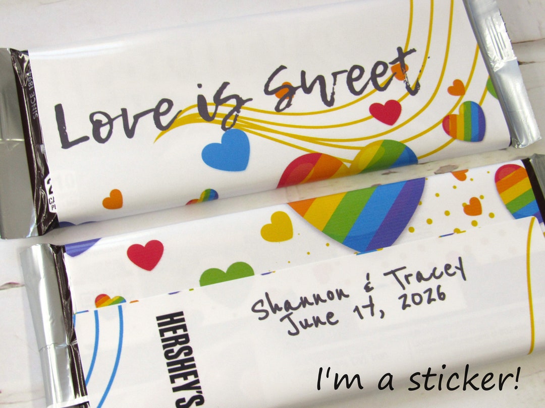 Love is Sweet Chocolate Candy Bar Sticker Wrappers Personalized Rainbow ...