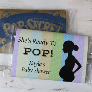 6 Personalized Microwave Popcorn Wraps - DIY Baby Shower Favors - She's ...