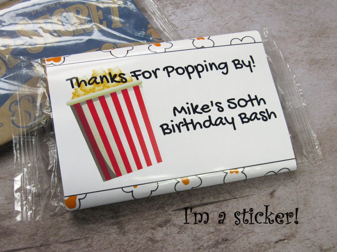 Microwave Popcorn Favor Stickers - All Occasions Theme "thanks for ...