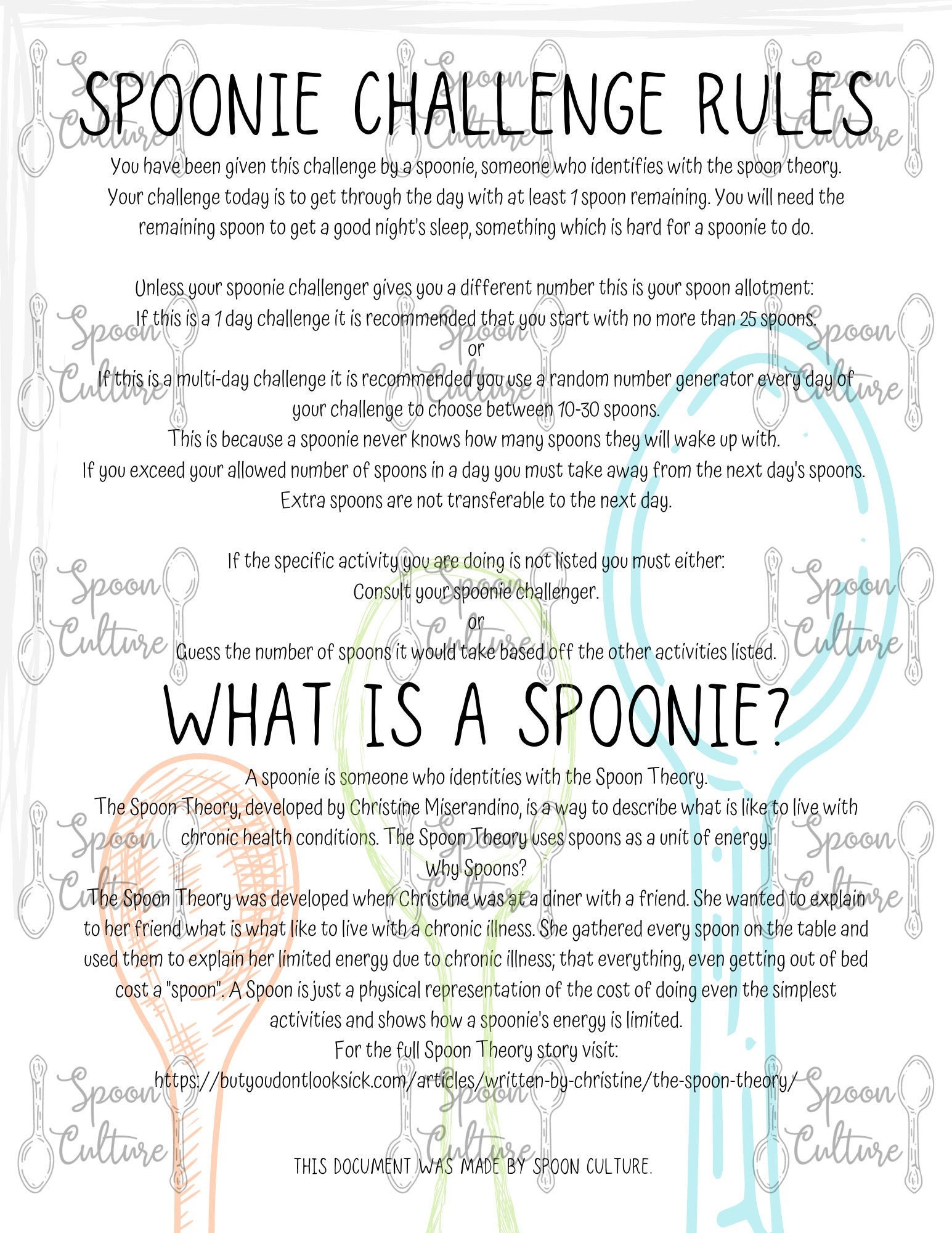 Spoonie Challenge Chronic Illness Spoon Theory Digital | Etsy