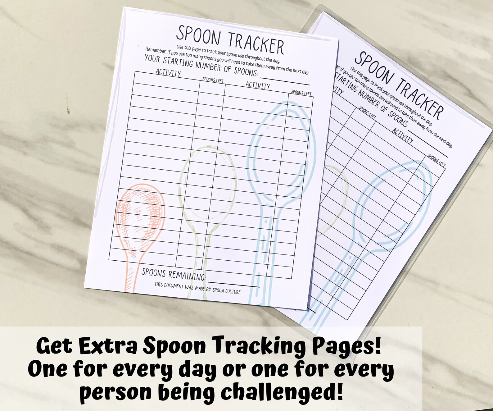 Printed Spoonie Challenge, Chronic Illness Spoon Theory Challenge ...