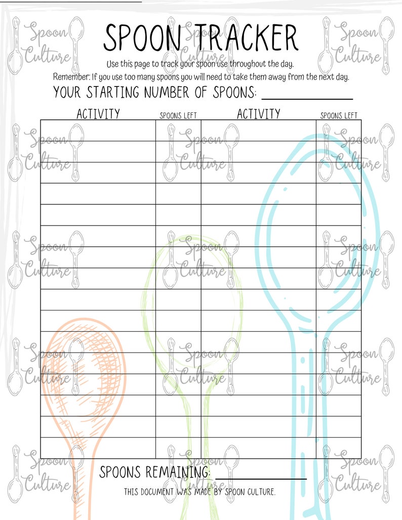 Spoonie Challenge, Chronic Illness Spoon Theory Digital Download - Etsy UK