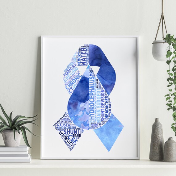 Hydrocephalus Awareness Ribbon Word Cloud Art Two Tone Blue - Etsy