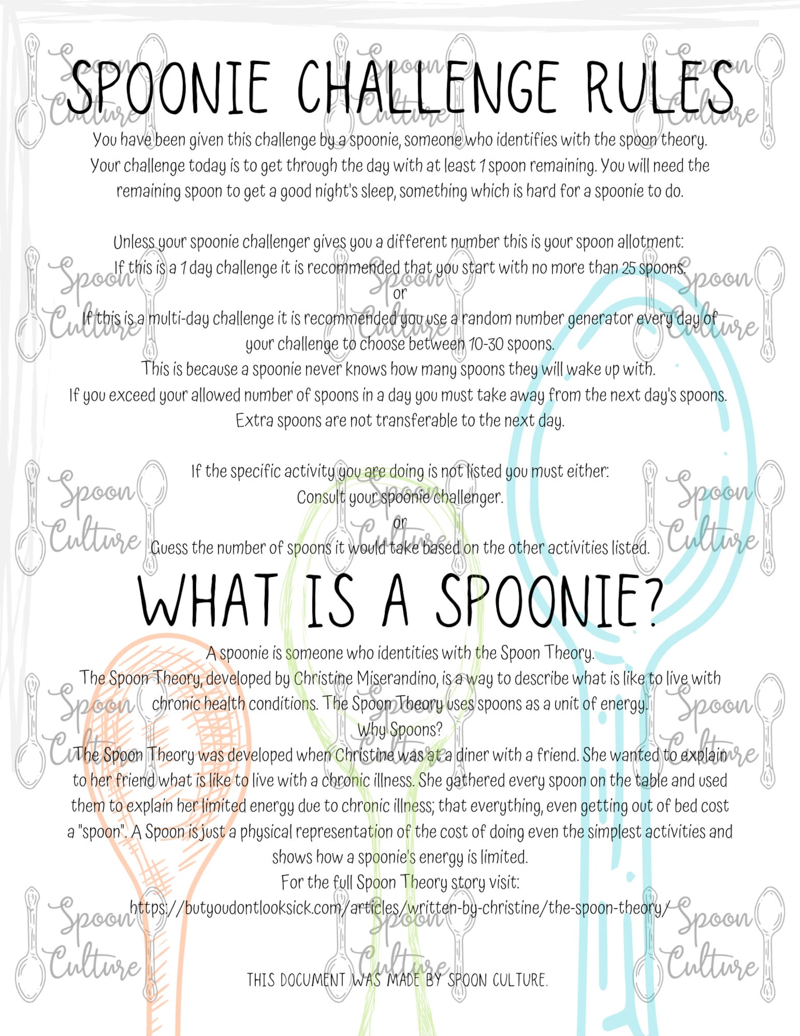 Spoonie Challenge, Chronic Illness Spoon Theory Digital Download - Etsy