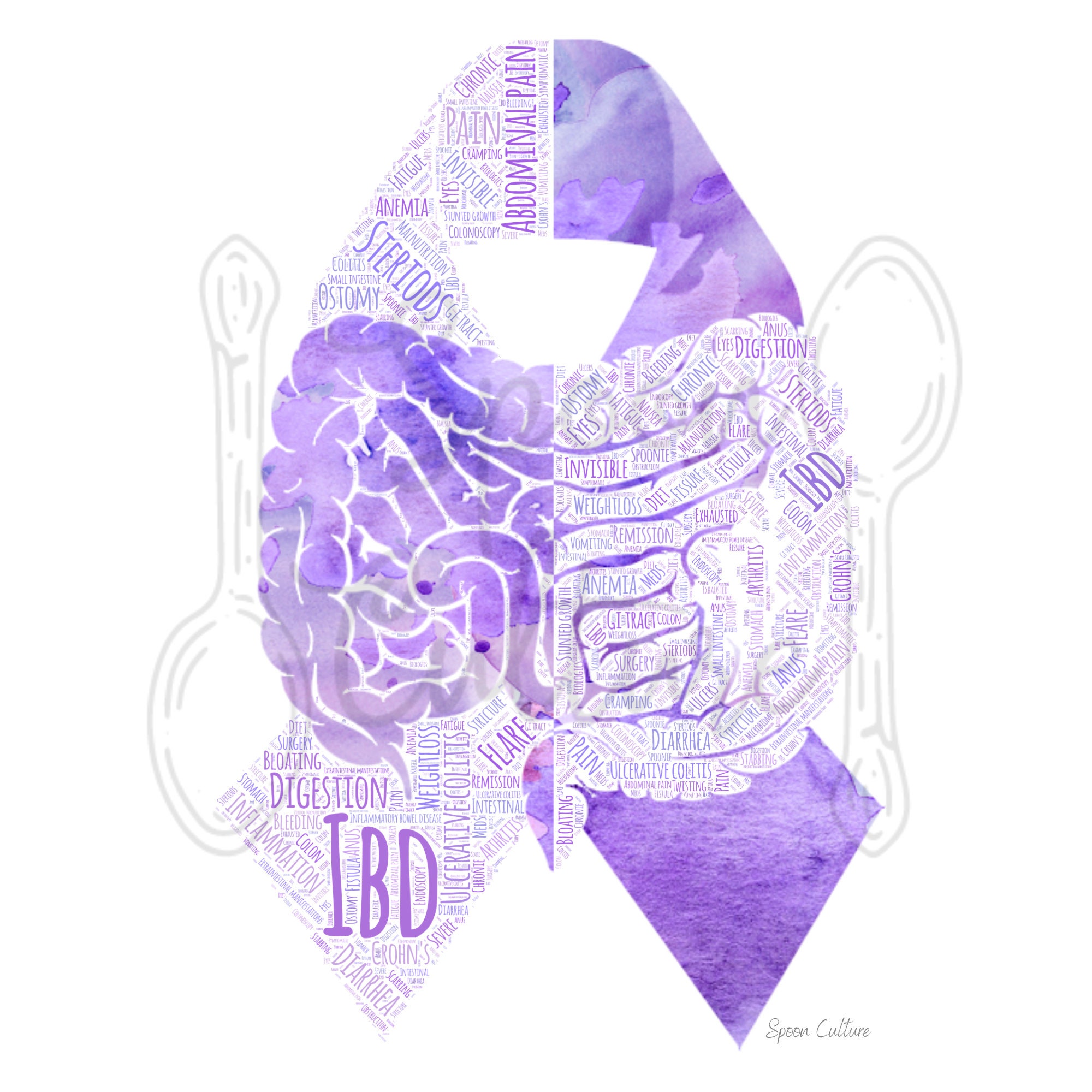 IBD Awareness Ribbon Word Cloud Crohn's Disease | Etsy