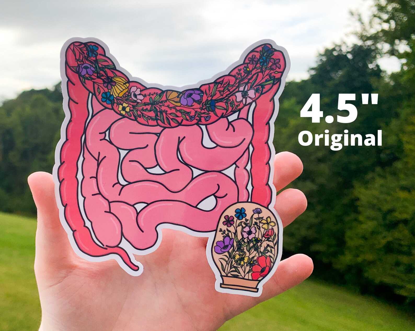 Ostomy Sticker, Floral Anatomy Intestines With Ostomy Bag Awareness ...