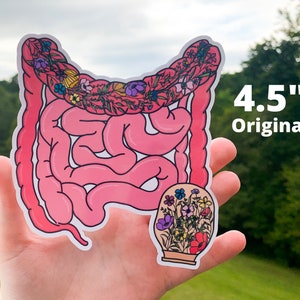 Ostomy Sticker, Floral Anatomy Intestines With Ostomy Bag Awareness ...